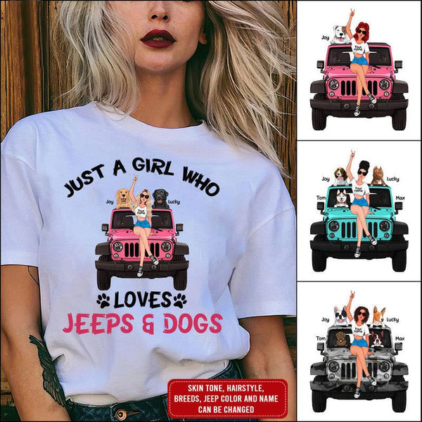 Custom Jeep Tee Shirts Just A Girl Who Loves Jeeps and Dogs NO.1 CTM
