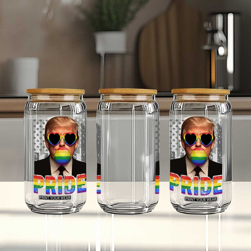 Funny LGBTQ Trump Pride Month Glass Can American Flag TS11
