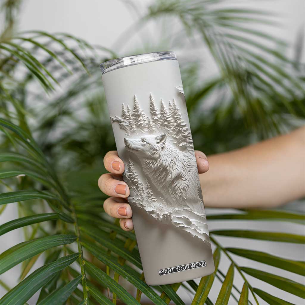 Personalized Wolf Skinny Tumbler with Plaster Carving Artistic Style TS04