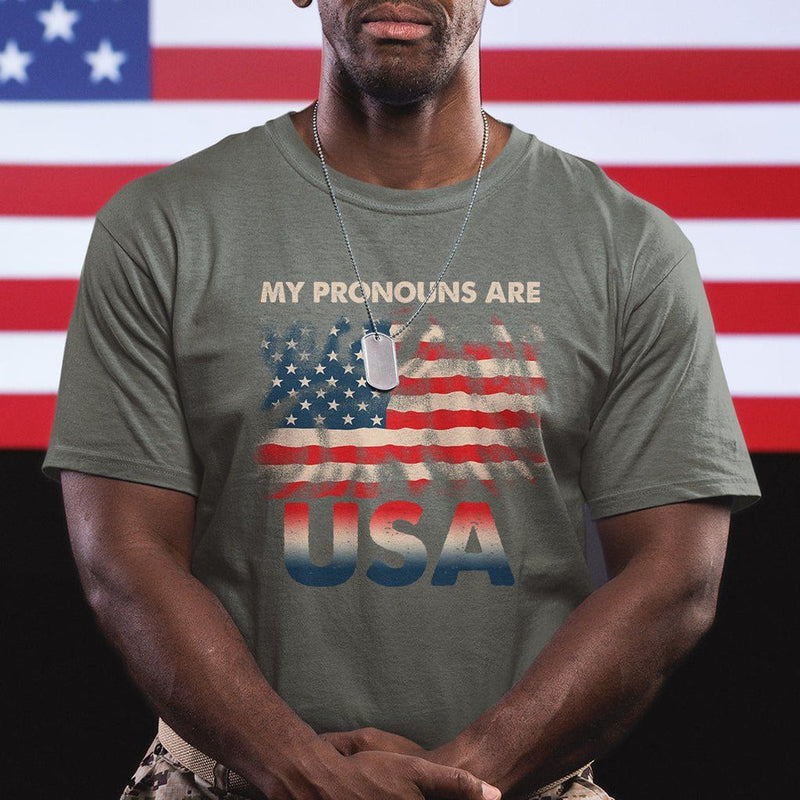 American Patriotic T Shirt My Pronouns Are USA US Flag TS02
