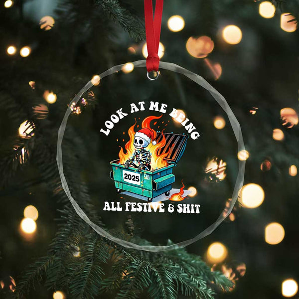Funny Christmas Dumpster Fire Skeleton 2025 Crystal Glass Ornament Look ...