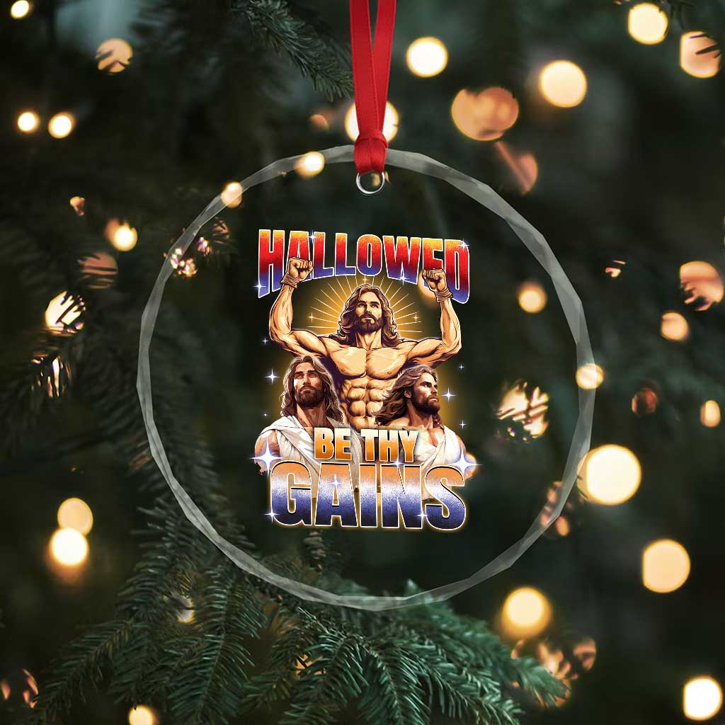 Funny Muscle Jesus Workout Crystal Glass Ornament Hallowed Be Thy Gains ...