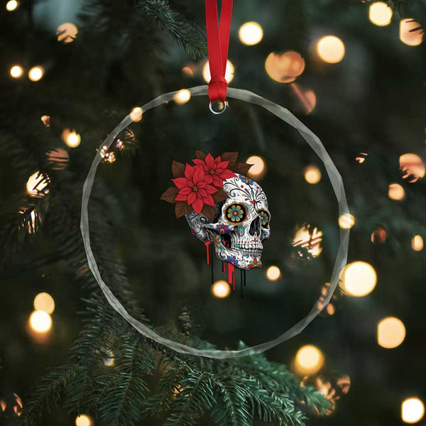 Sugar Skull Calavera Holiday Spirit Mistletoe Crystal Glass Ornament TS14