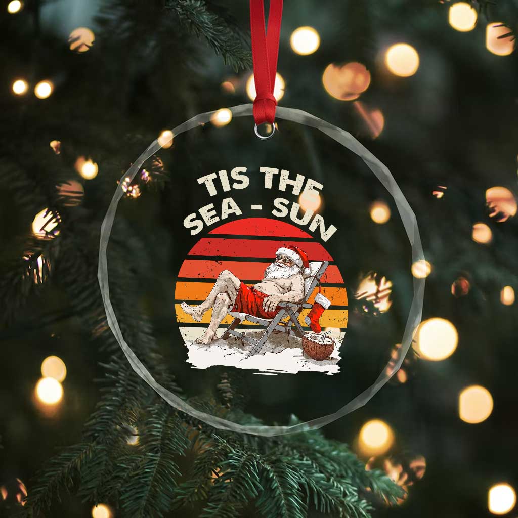 Tropical Xmas Crystal Glass Ornament Tis The Sea Sun Santa At The Beach ...