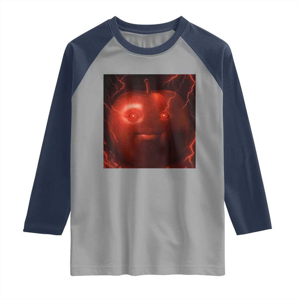 Evil Freaky Apple Meme Raglan Shirt Creepy Dark AI Fruit Face With ...