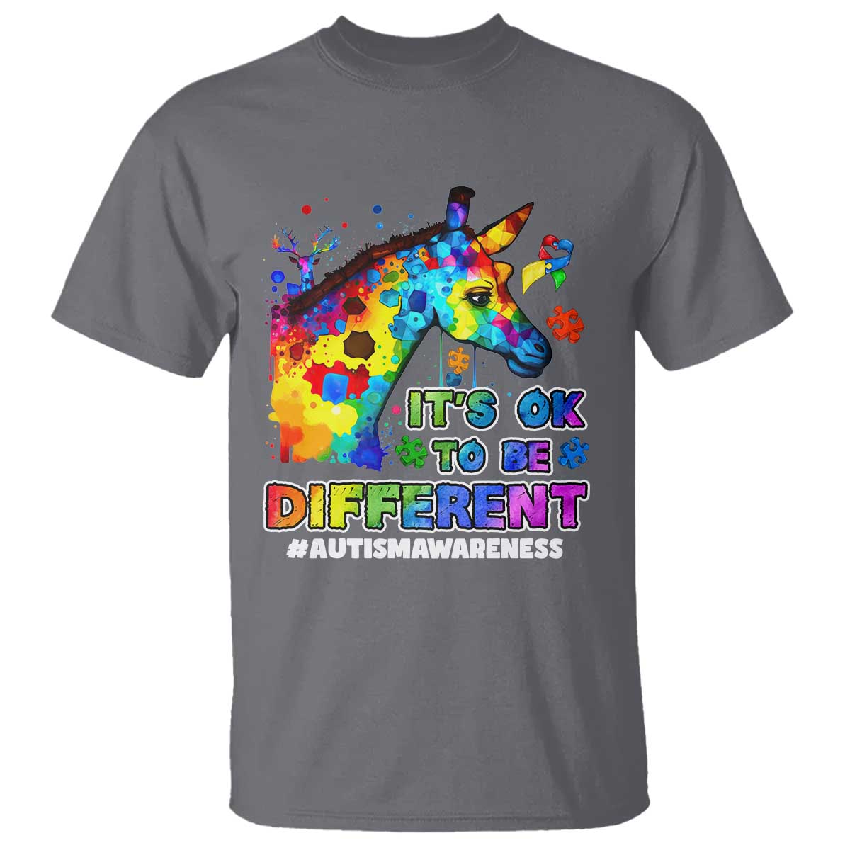 Giraffe Autism Awareness T Shirt It's Ok To Be Different Support ...