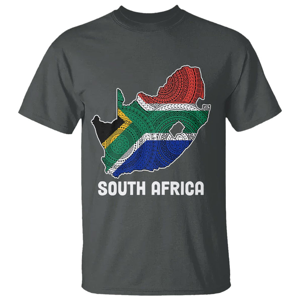 South Africa Pride T Shirt South African Flag Map TS02 Dark Heather Printyourwear