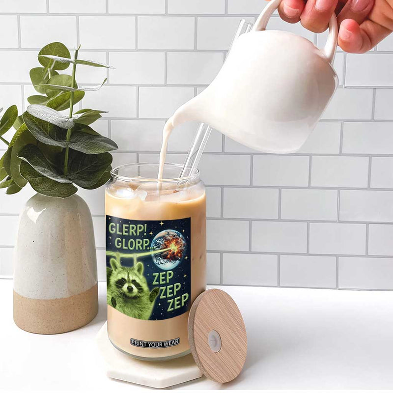 Funny Alien Raccoon Meme Glass Can Glerp Glorp Brainrot Stupid Gift TS10