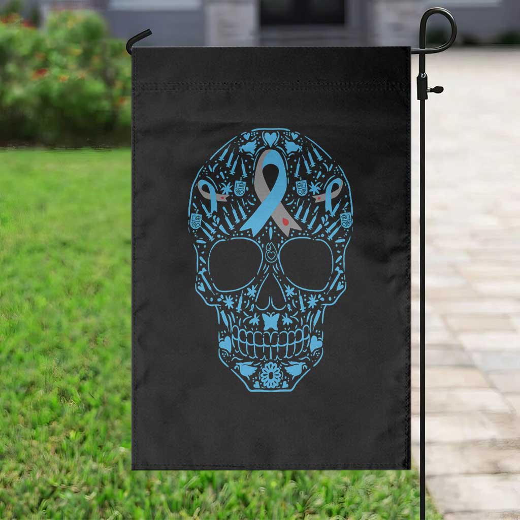 Diabetes Awareness Skull Garden Flag Blue Ribbon T1D Support Sugar ...