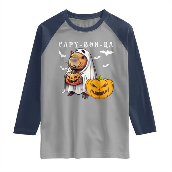 Funny Halloween Capy Boo Ra Raglan Shirt Cute Capybara Boo Ghost TS12