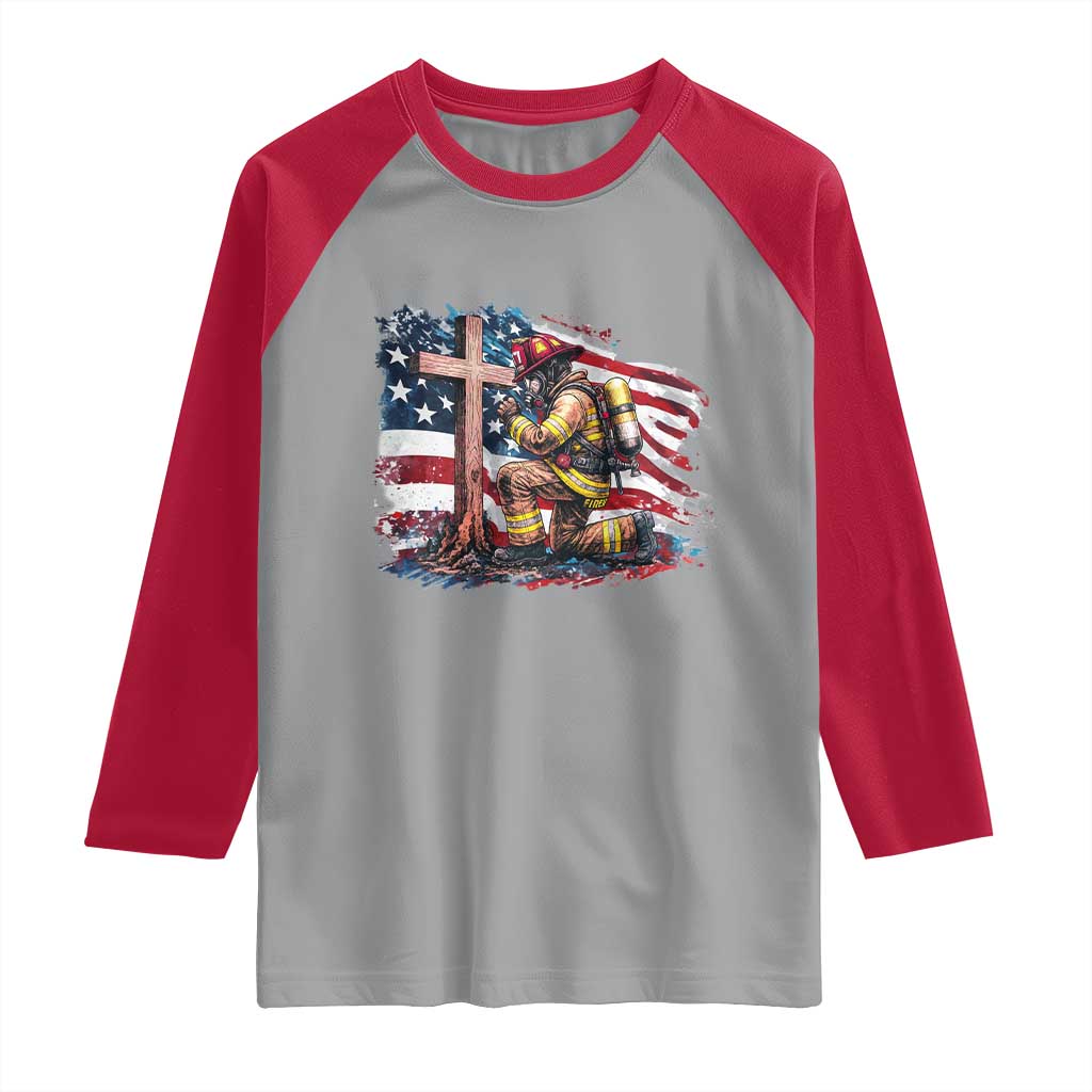 Fireman American Flag Raglan Shirt Firefighter Christian Cross Bible ...